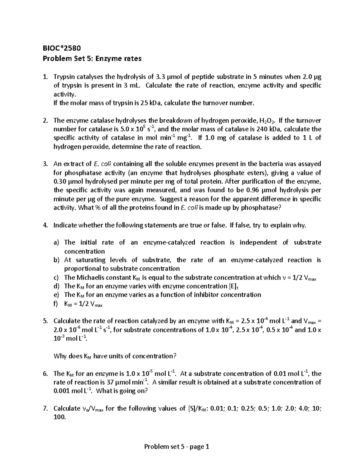 Problem Set 5 Questions 1 Merged Bioc Problem Set 5 Enzyme