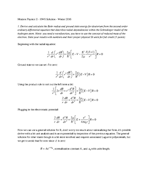 Modern Physics 2 HW5 Solution - Modern Physics II HW5 Solution Winter ...