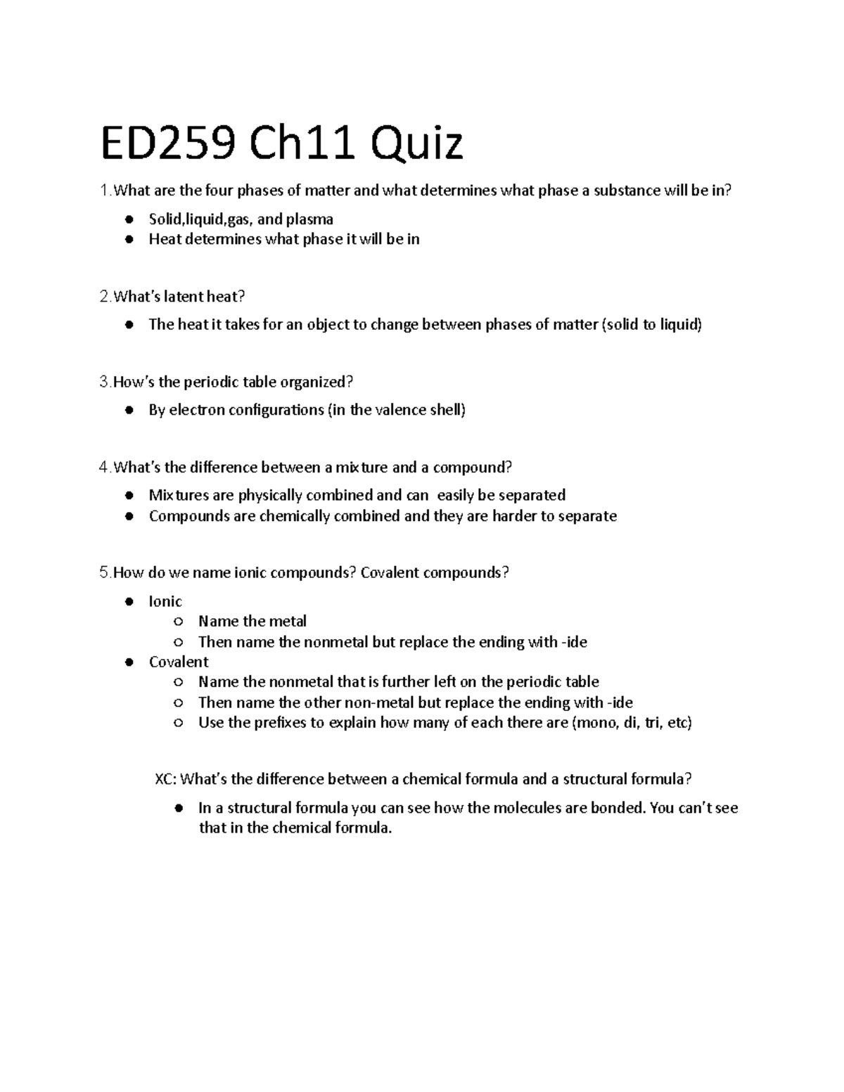 Chapter 11 quiz - science notes - ED259 Ch11 Quiz 1 are the four phases ...