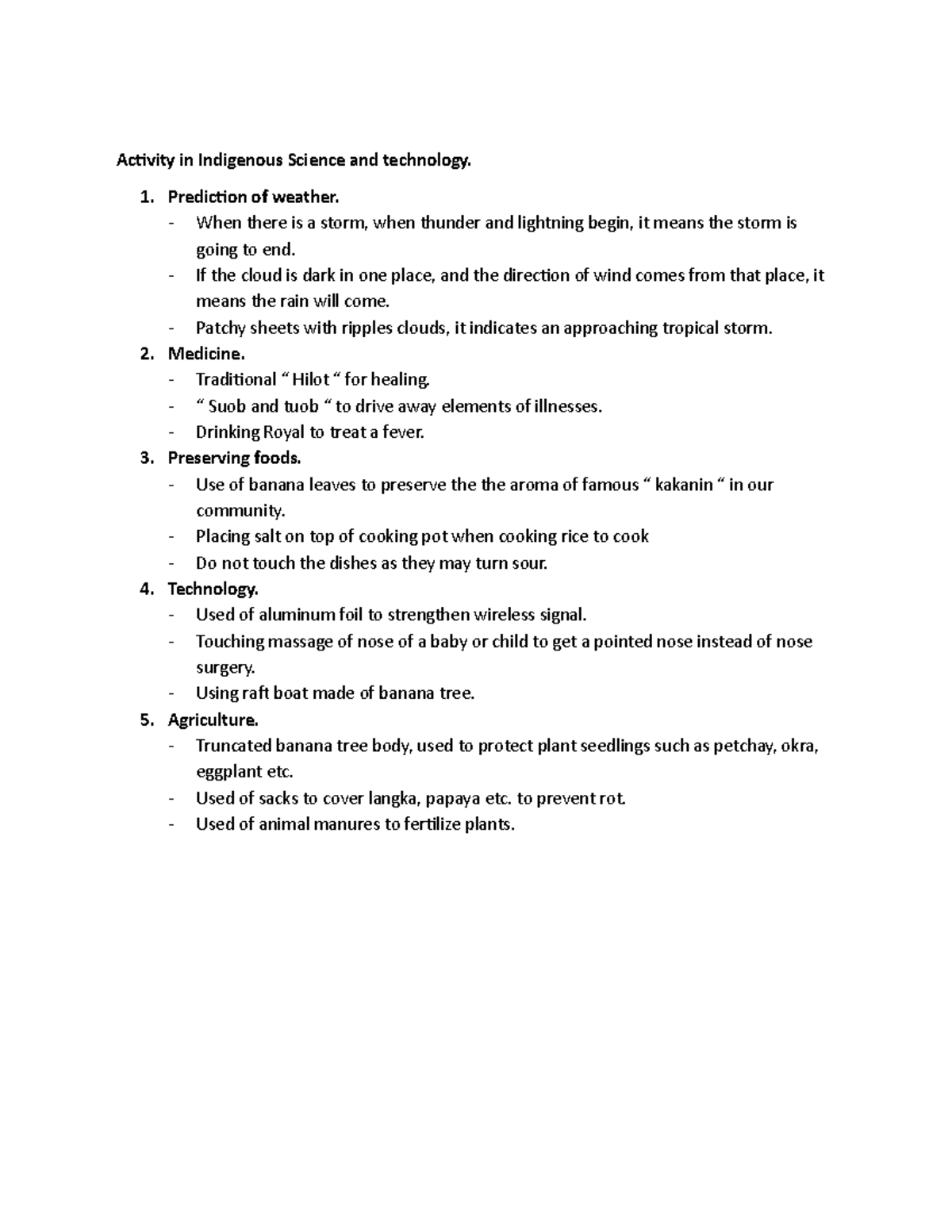 Indigenous Science and technology - 1. Prediction of weather. - When ...