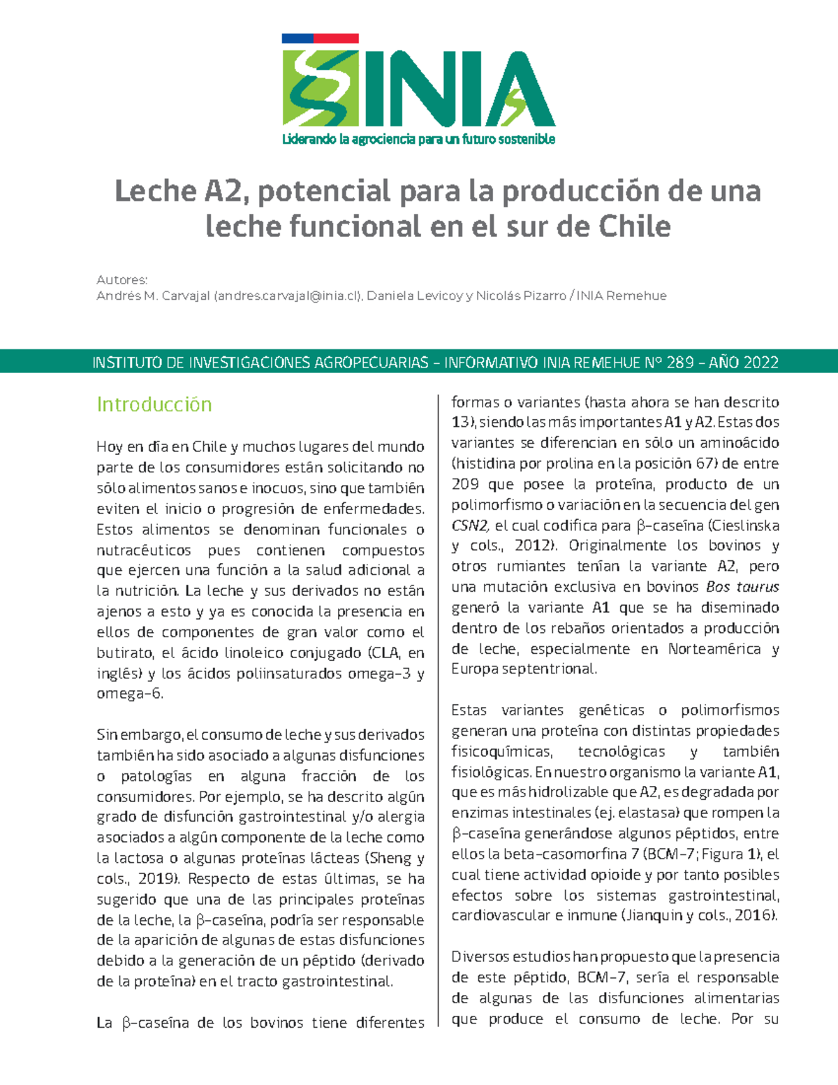 Leche A2, estudio - Introducción Hoy en día en Chile y muchos lugares ...