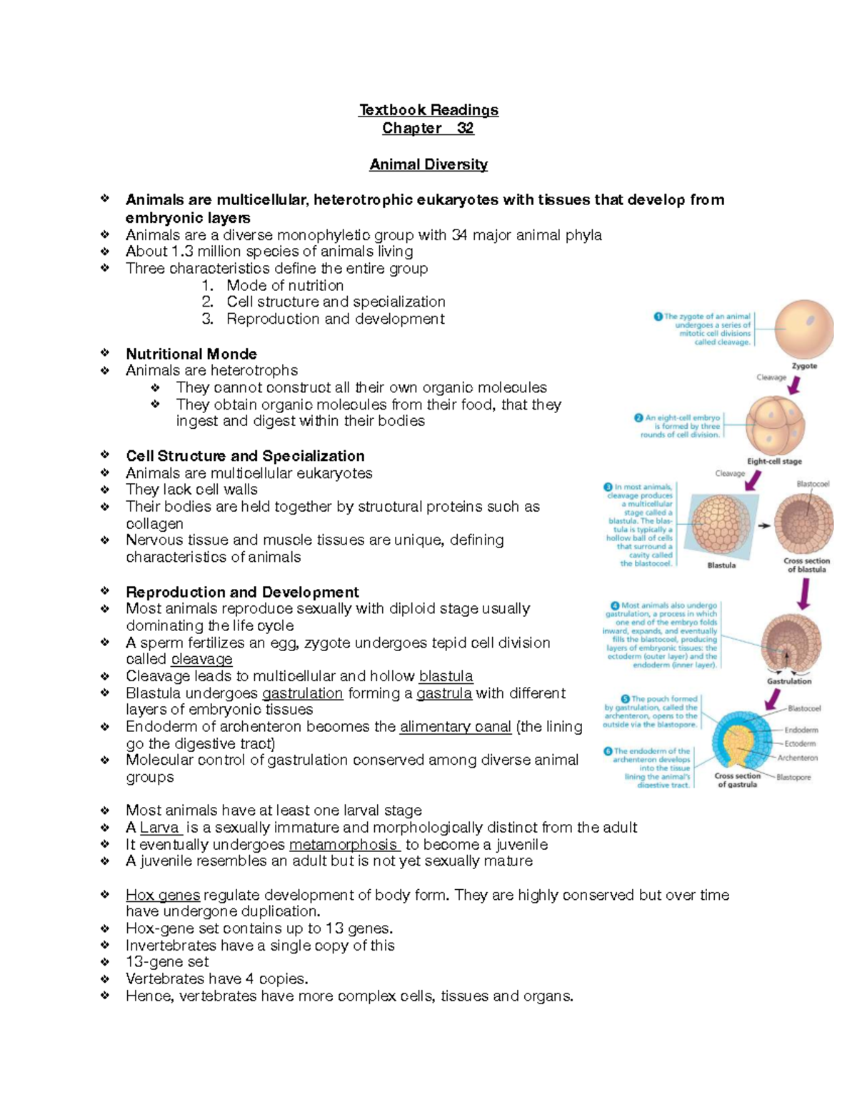 Biology 225 midterm 1 animals - Textbook Readings Chapter _ 32 Animal ...
