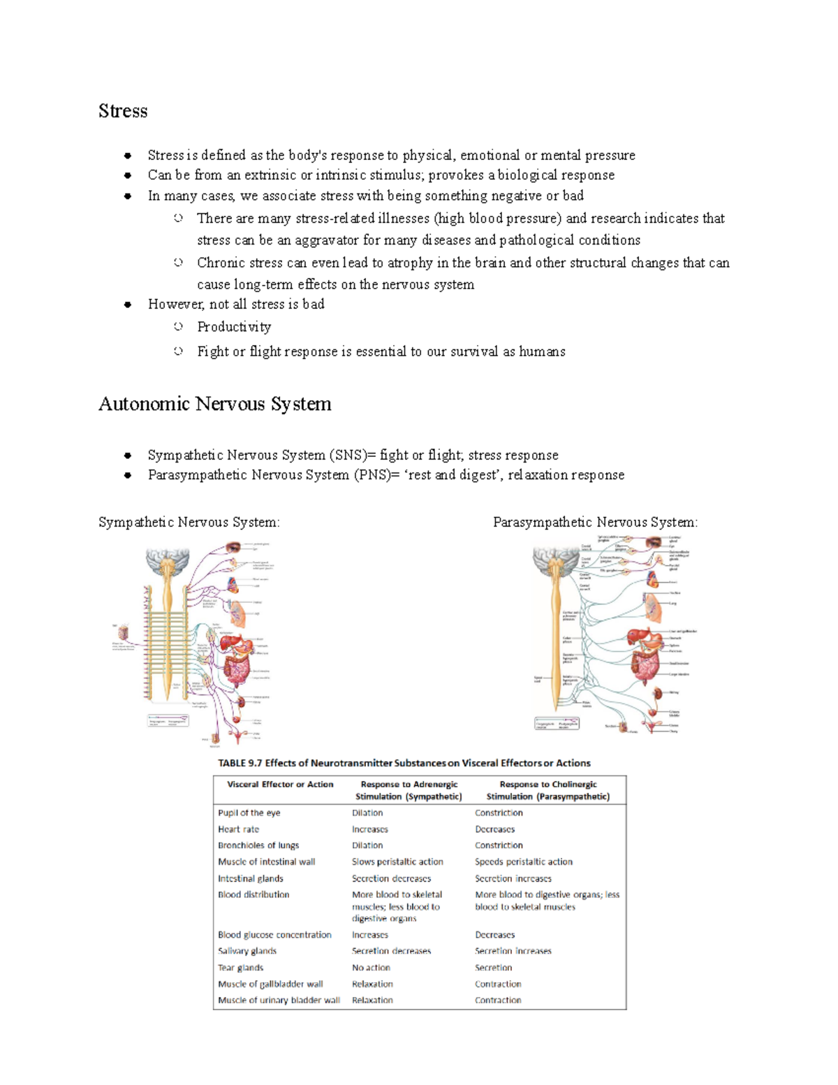 KIN 123 - Full Lecture Notes - Stress Stress is defined as the body's ...