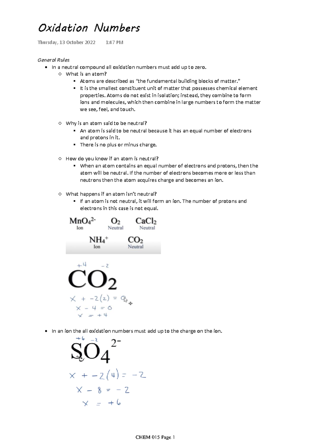 Oxidation Numbers - chemistry - General Rules In a neutral compound all ...