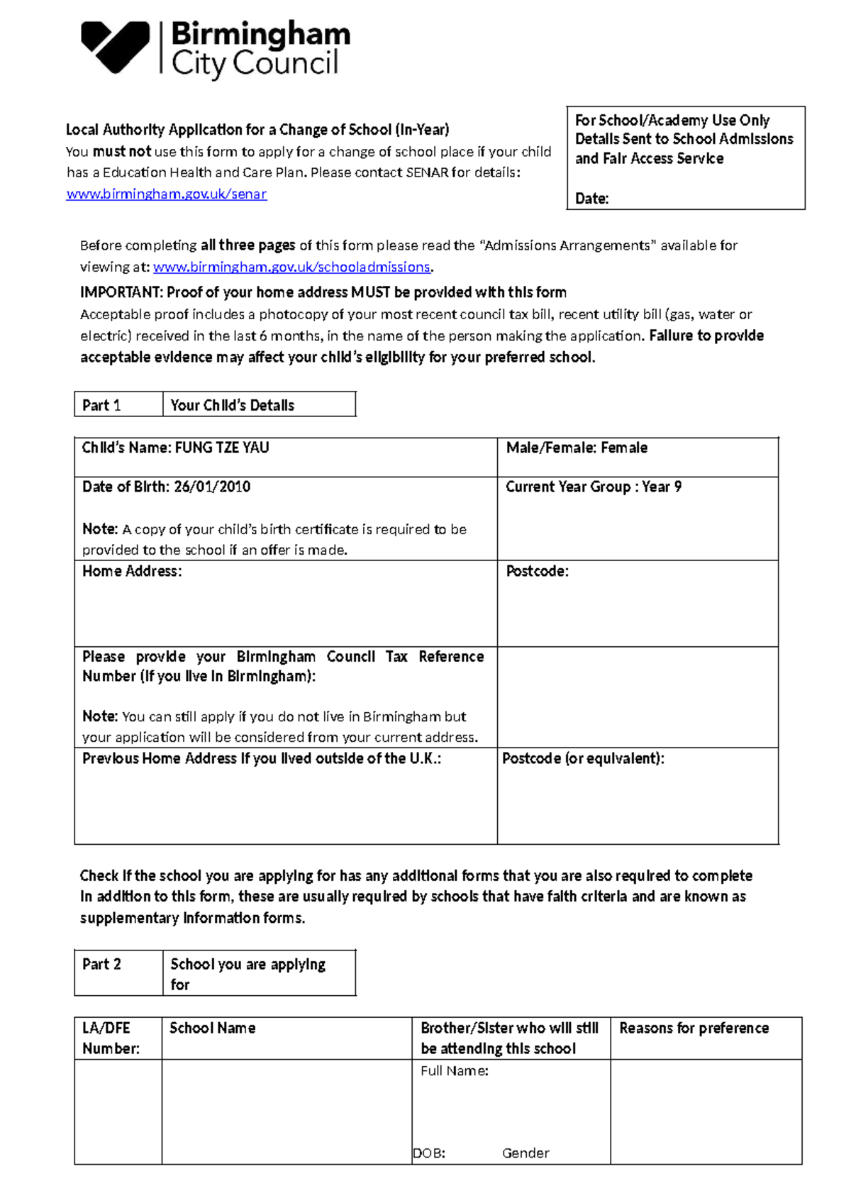 123 - Local Authority Application for a Change of School (In-Year) You ...