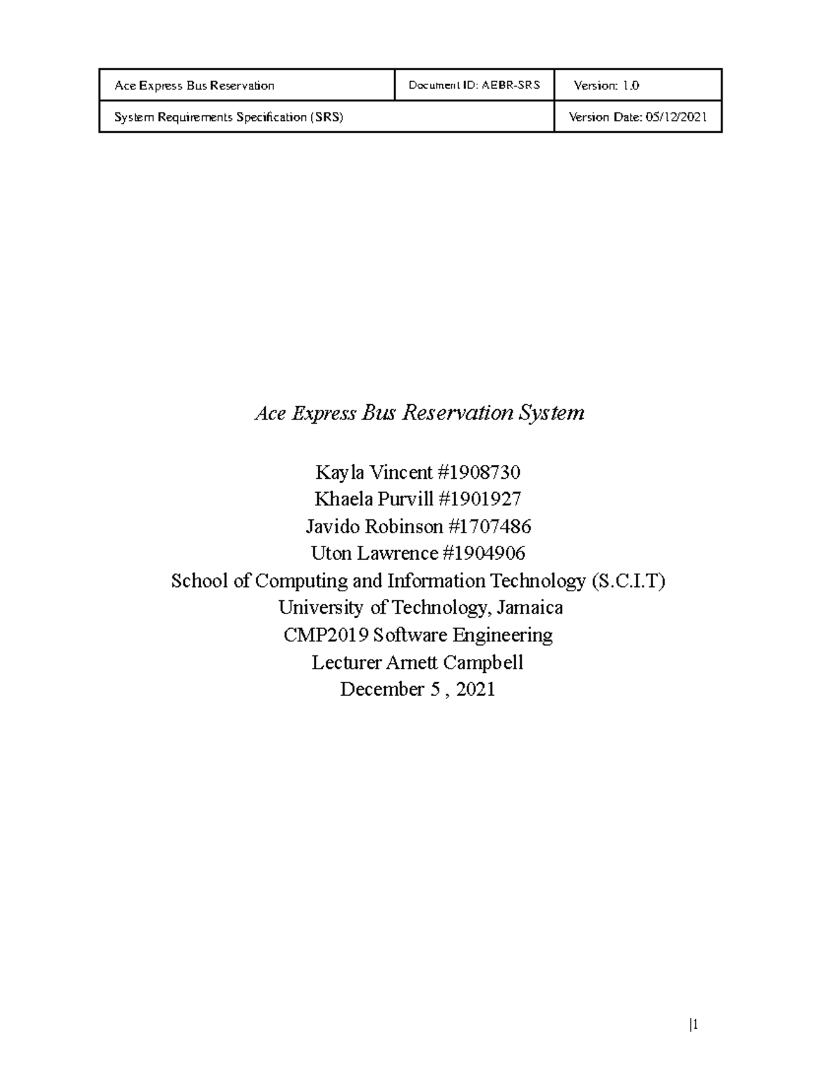 Ace Express Bus Reservation SRS Document - System Requirements ...