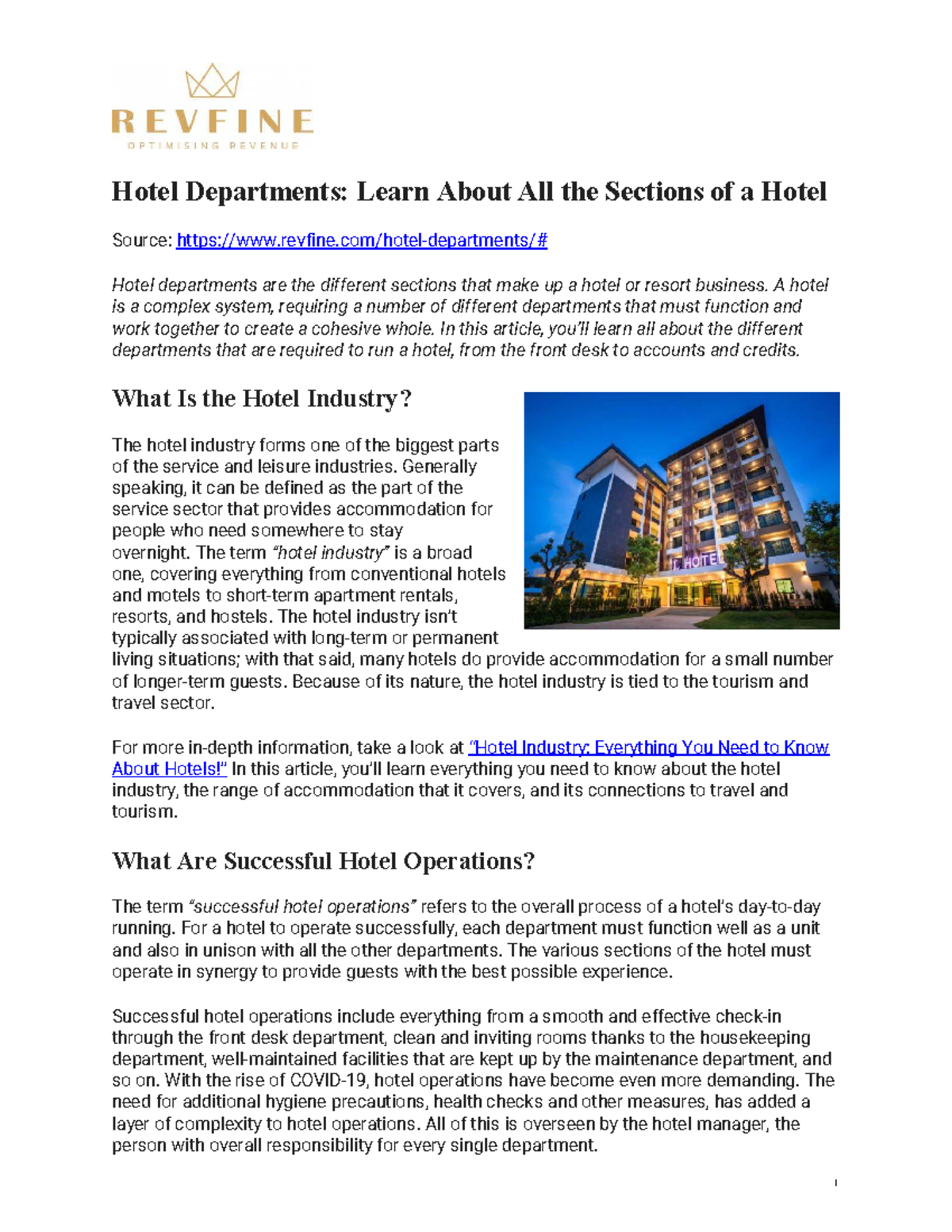 Hotel Departments Learn About All the Sections of a Hotel - A hotel is ...