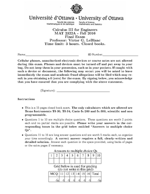 Final Cheat Sheet - Calculus III Running Notes Points of Interest in ...