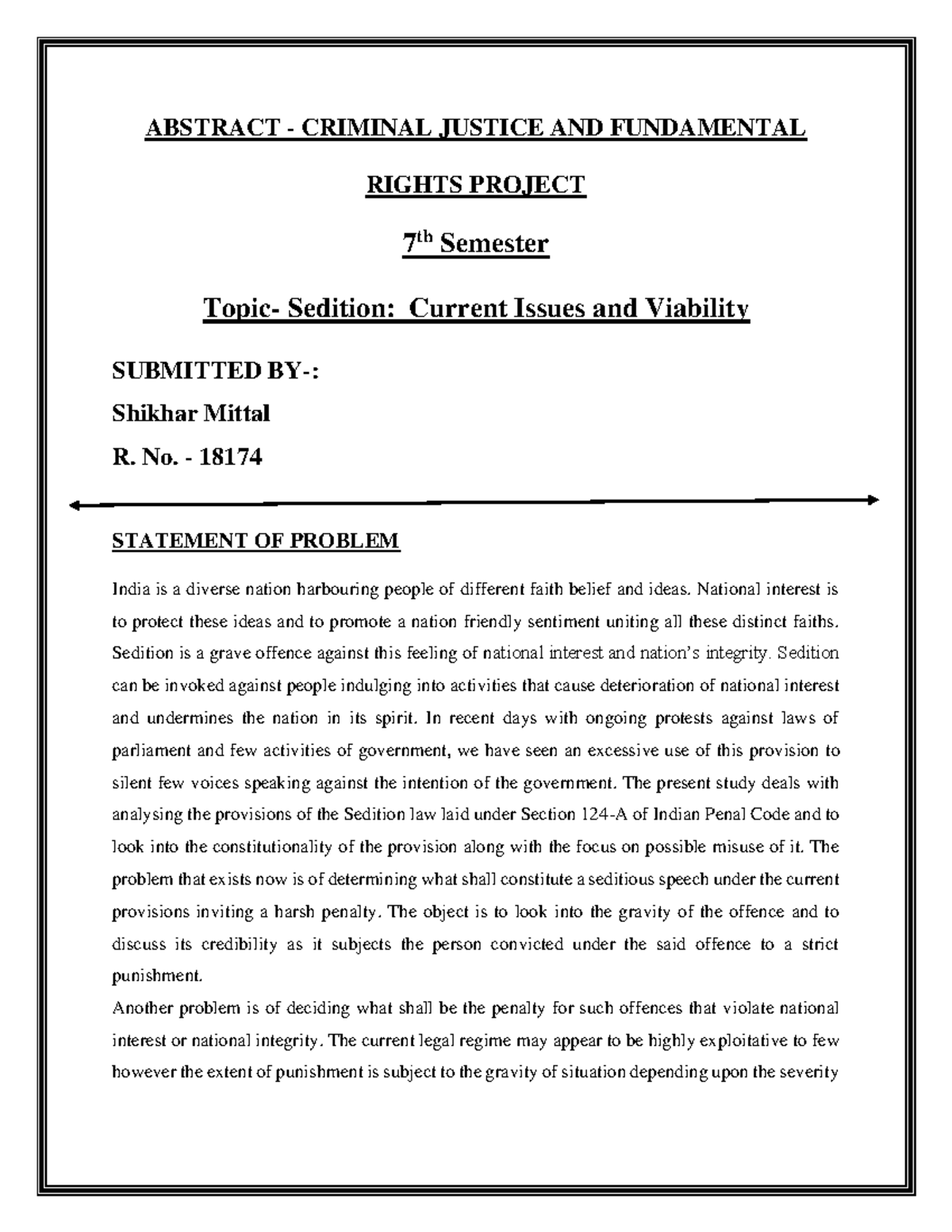 Abstract- CJFR- 18174- Shikhar - ABSTRACT - CRIMINAL JUSTICE AND ...