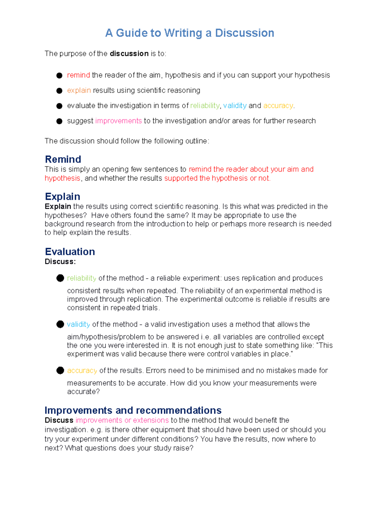 Writing a Discussion & Conclusion Stage 5 2 - A Guide to Writing a ...