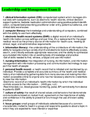 Leadership and Management Ch. 1 (Exam 1) - Leadership and Management Ch ...