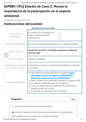 Examen [APEB 1-30%] Estudio de caso Analice la sentencia Los Cedros de la Corte Constitucional ...
