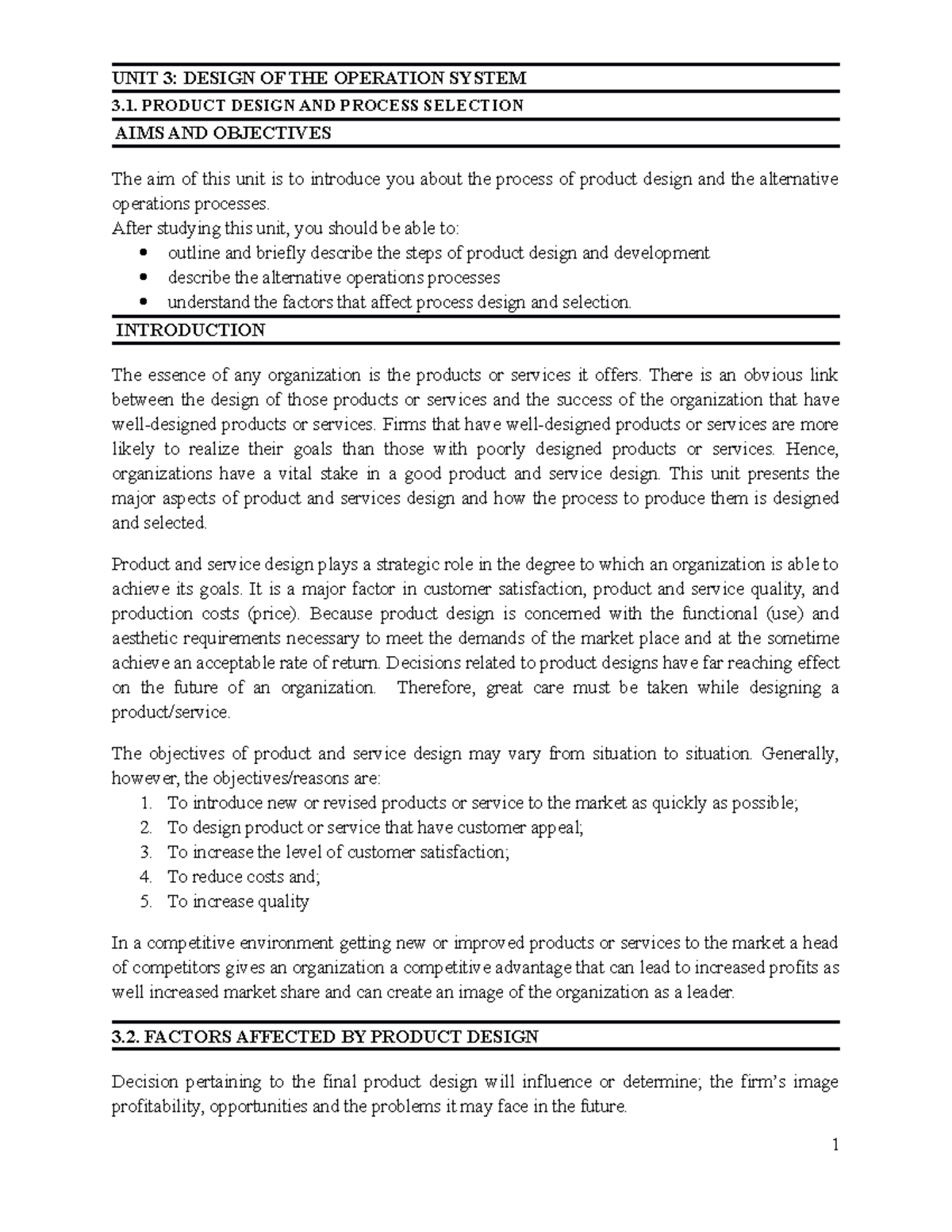OM Unit 3 - Use for students - UNIT 3: DESIGN OF THE OPERATION SYSTEM ...