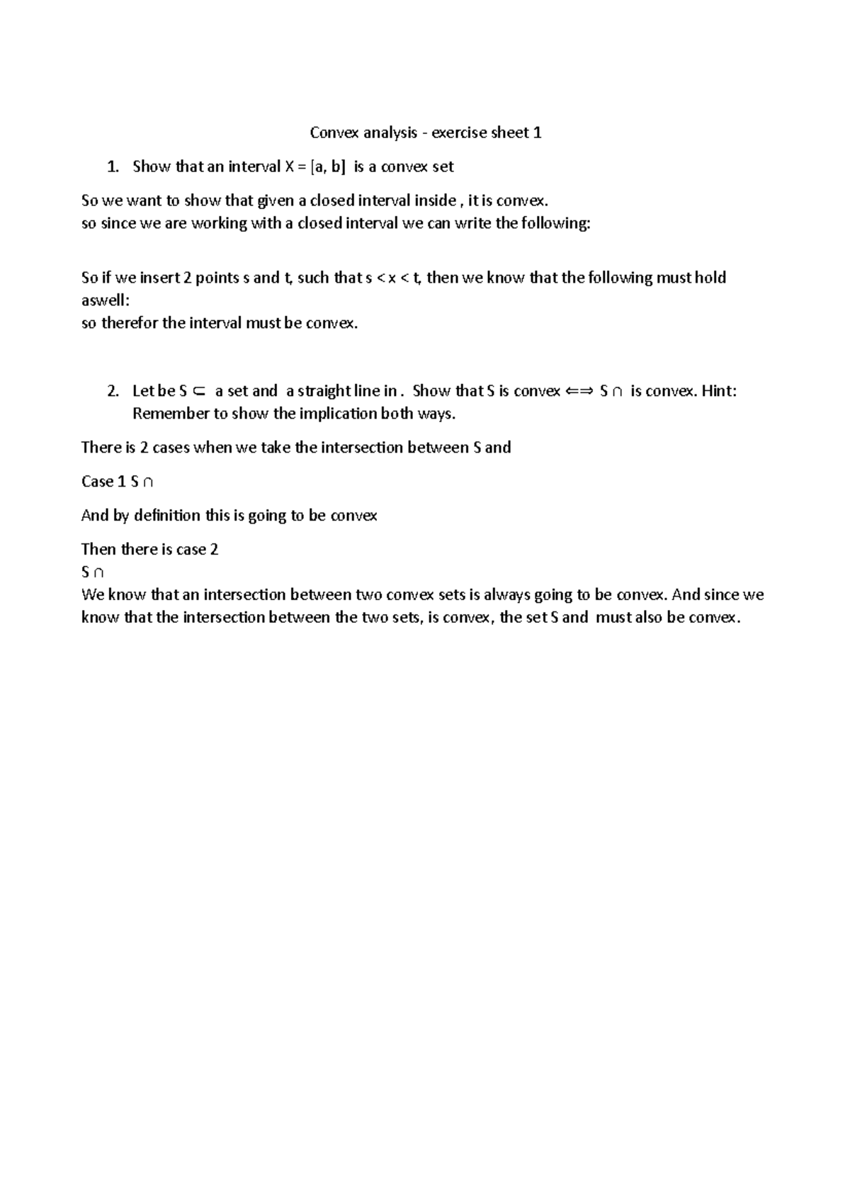 Exercise sheet 1 - Konveks - Convex analysis - exercise sheet 1 Show that an interval X = [a, b ...