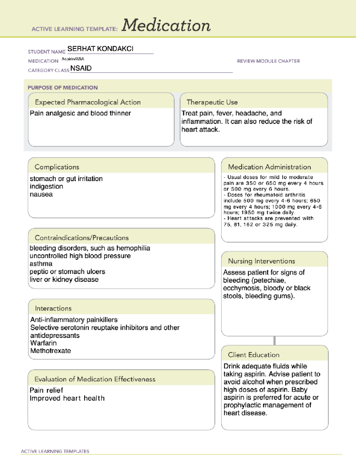 NSAID MED CARD NSAID - NURS215 - Studocu