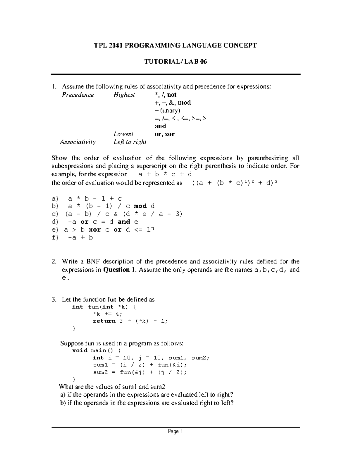 147124 Lab 06 - PROGRAM LANG CONCEPT - TPL 2141 PROGRAMMING LANGUAGE ...