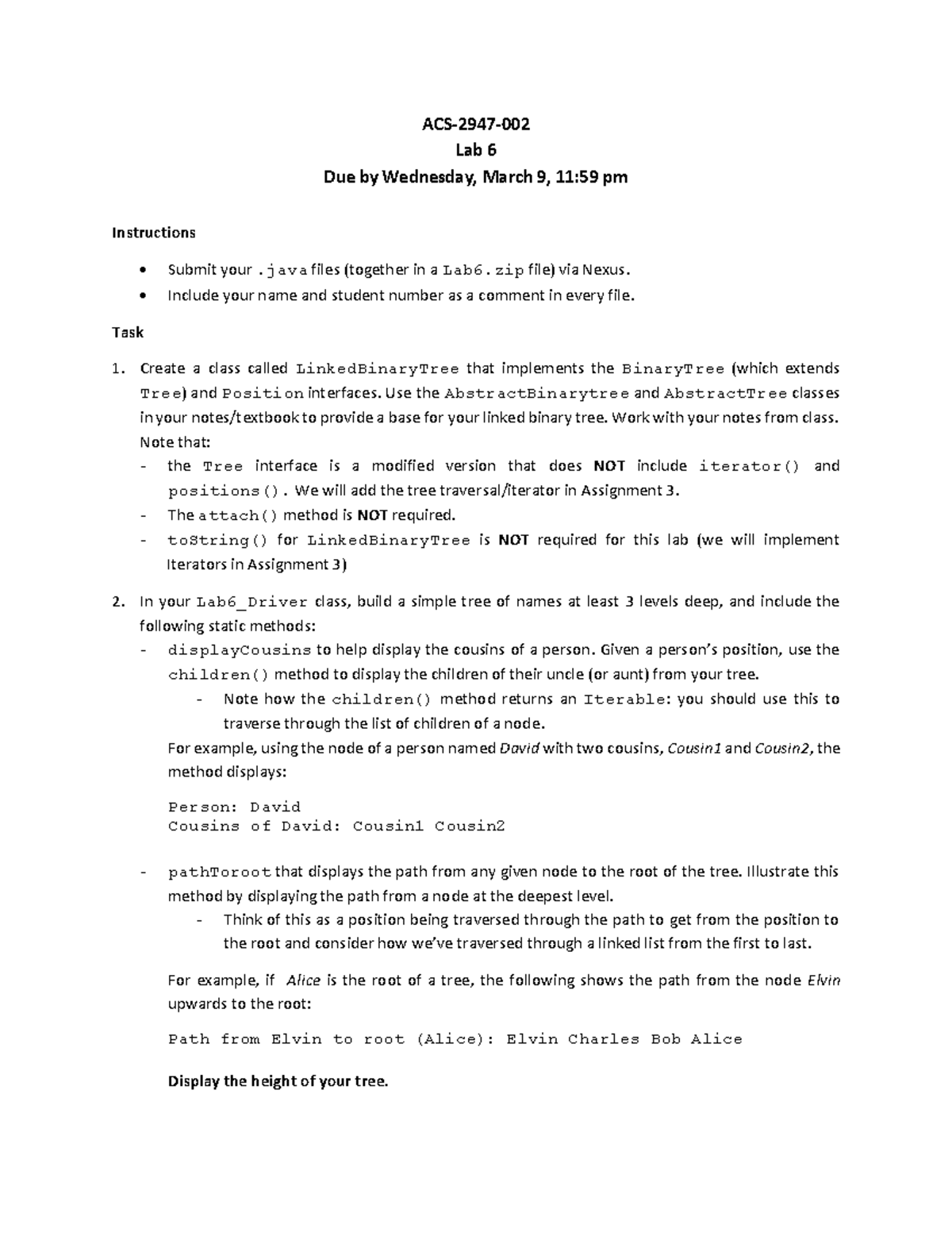 Lab6 - Professor Adedayo, M - ACS-2947- 002 Lab 6 Due by Wednesday ...