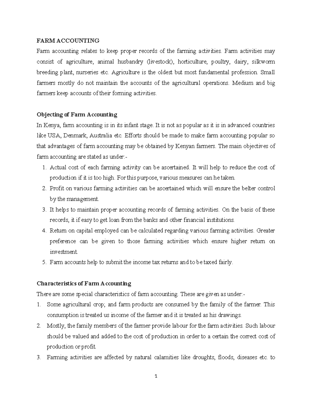 FARM Accounting 1 - FARM ACCOUNTING Farm accounting relates to keep ...