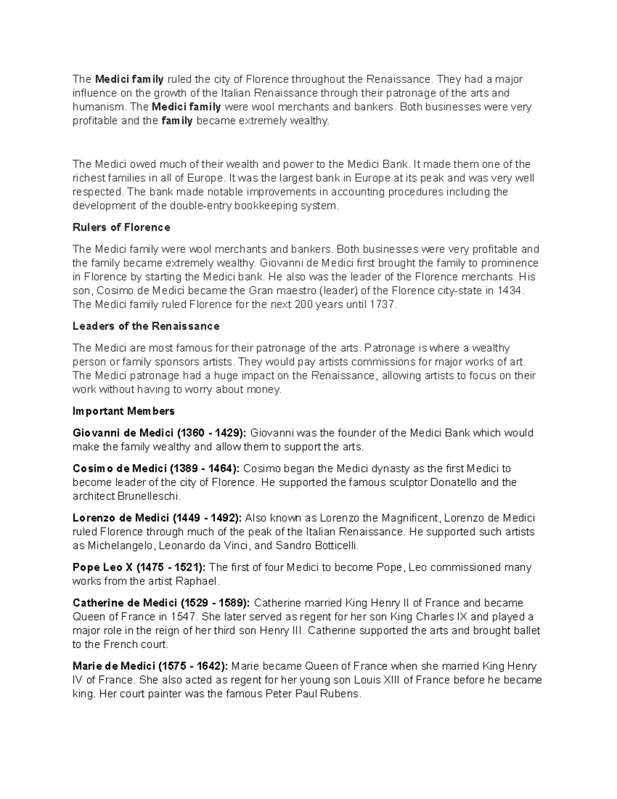 M Y- Report - Bbbb - The Medici family ruled the city of Florence ...