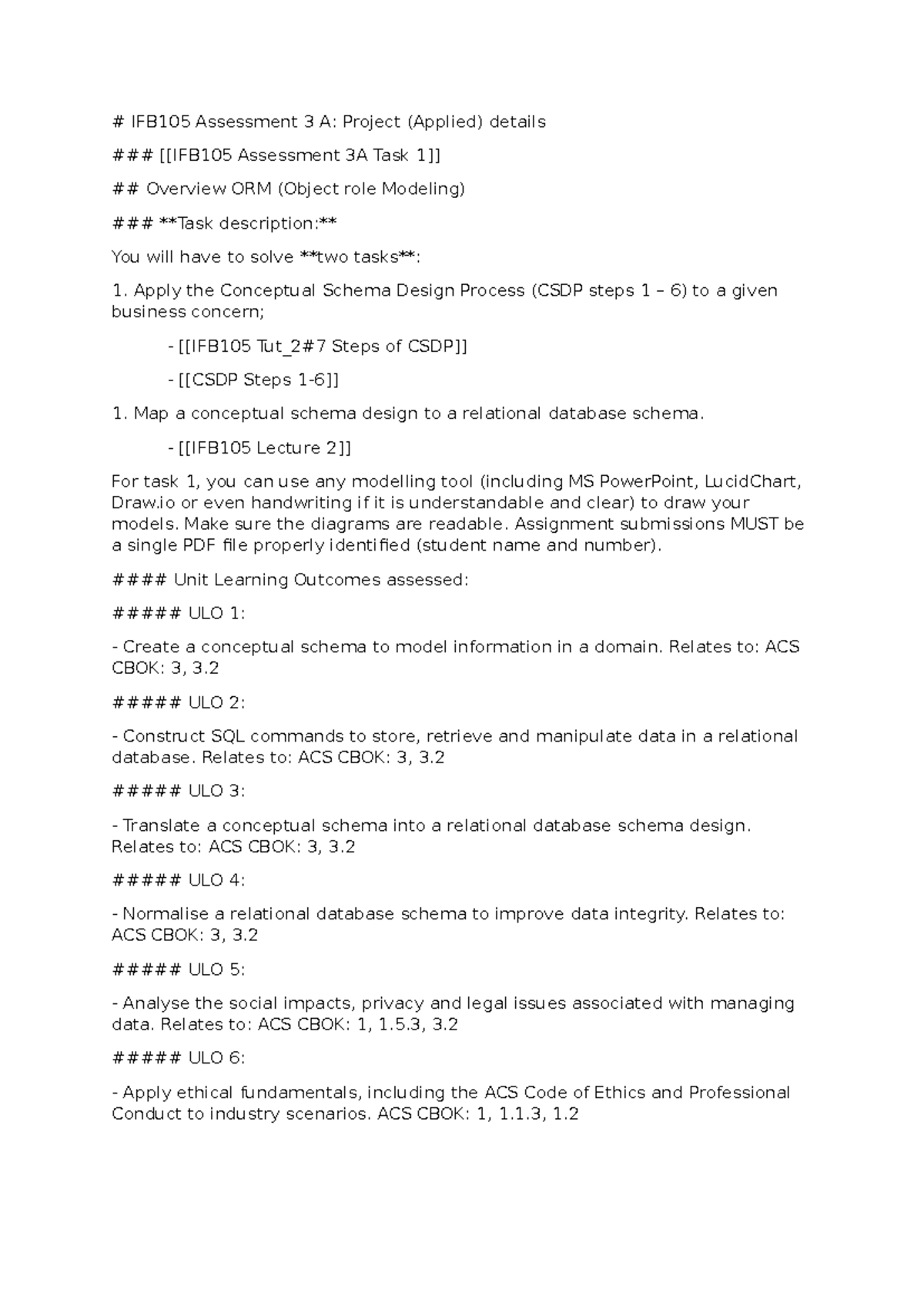 IFB105 Assessment 3 A Tasksheet - IFB105 Assessment 3 A: Project ...