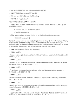 IFB105 - QUT - Database Design - Studocu