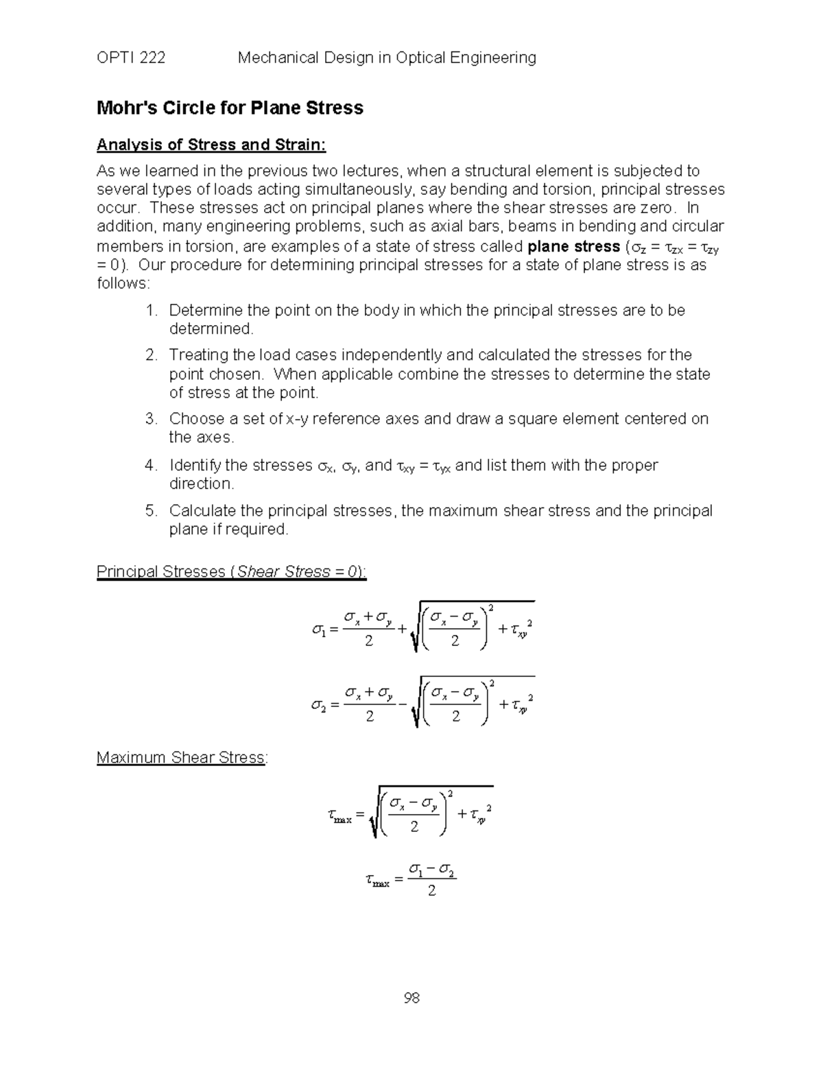 OPTI 222 W21 - Mechanical engineering for optics lens - OPTI 222 ...