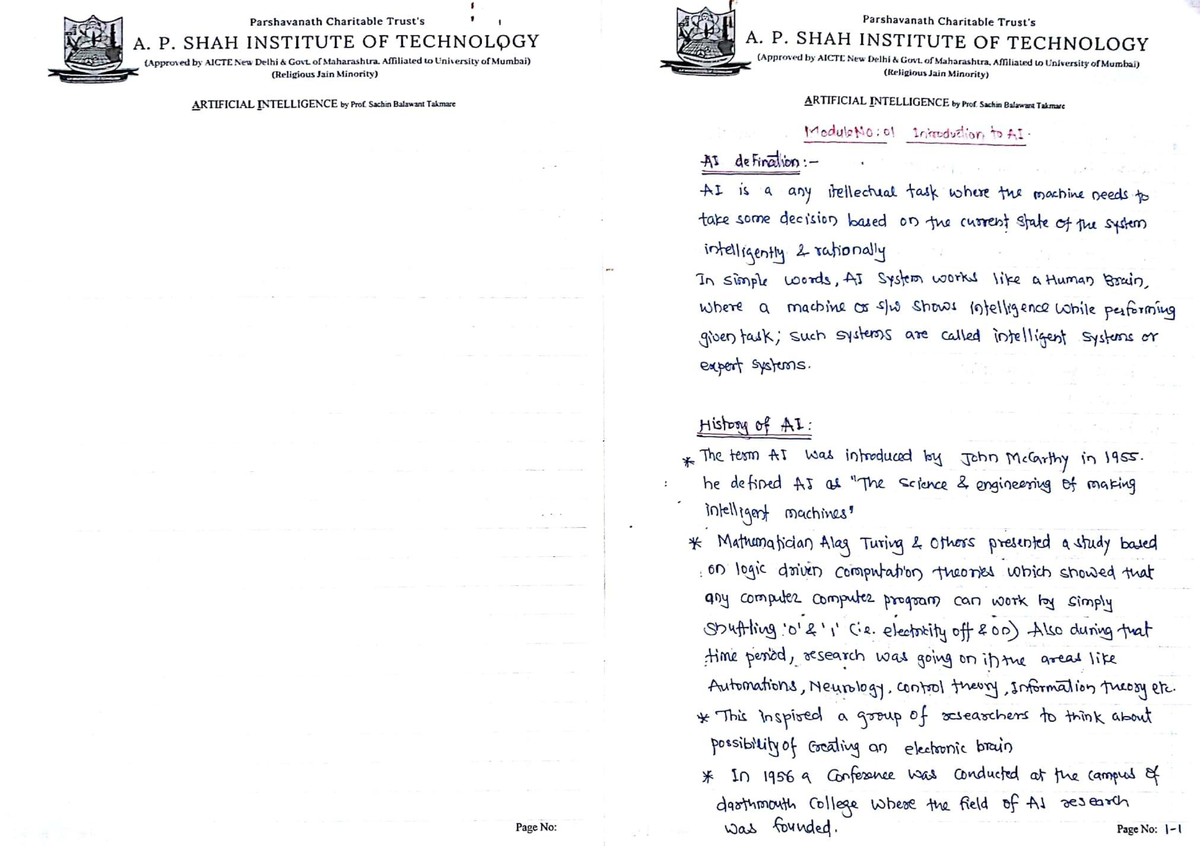 Ai notes lecture notes for third year - Computer engineering - Studocu