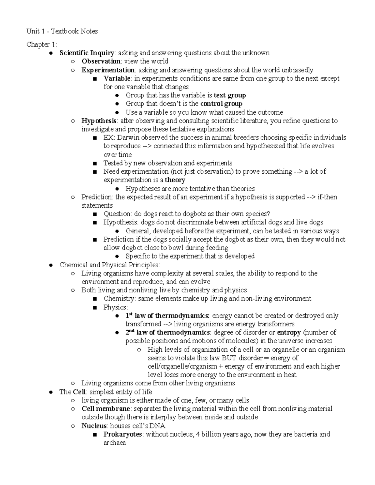 Unit 1 - Textbook Notes - Unit 1 - Textbook Notes Chapter 1: Scientific ...