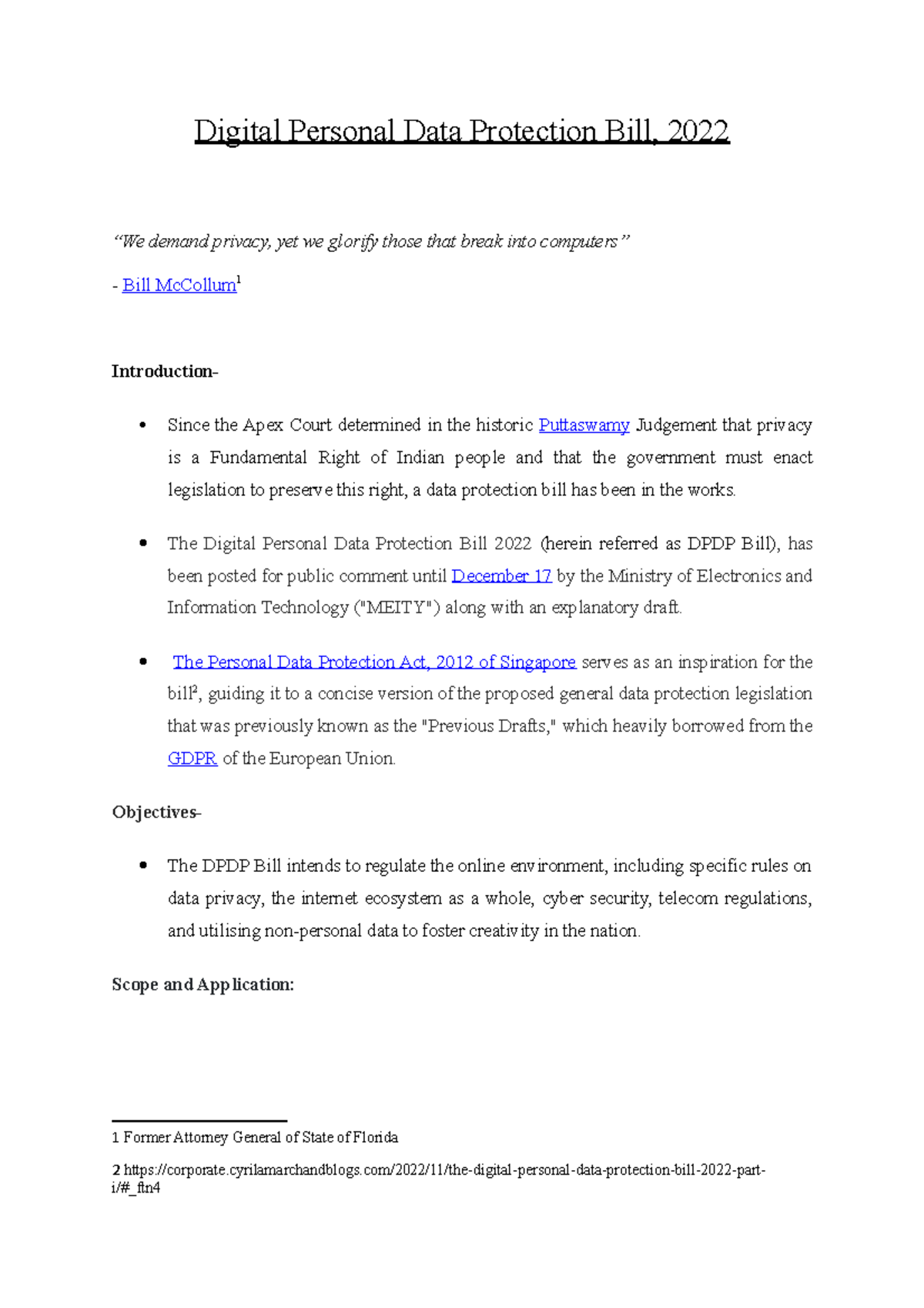 Concept NOTE Digital DATA Protection BILL - Digital Personal Data ...