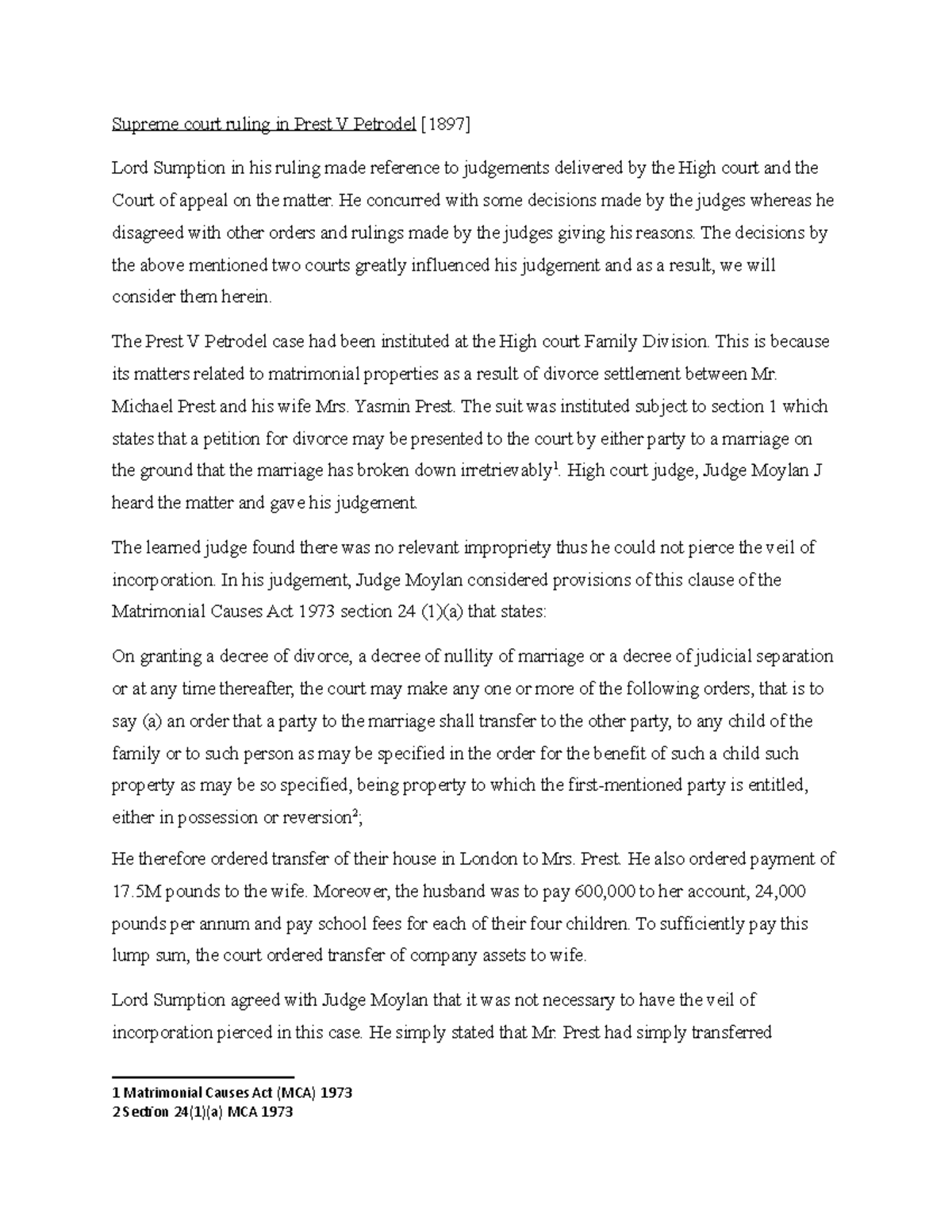 Supreme court ruling in Prest V Petrodel - He concurred with some ...