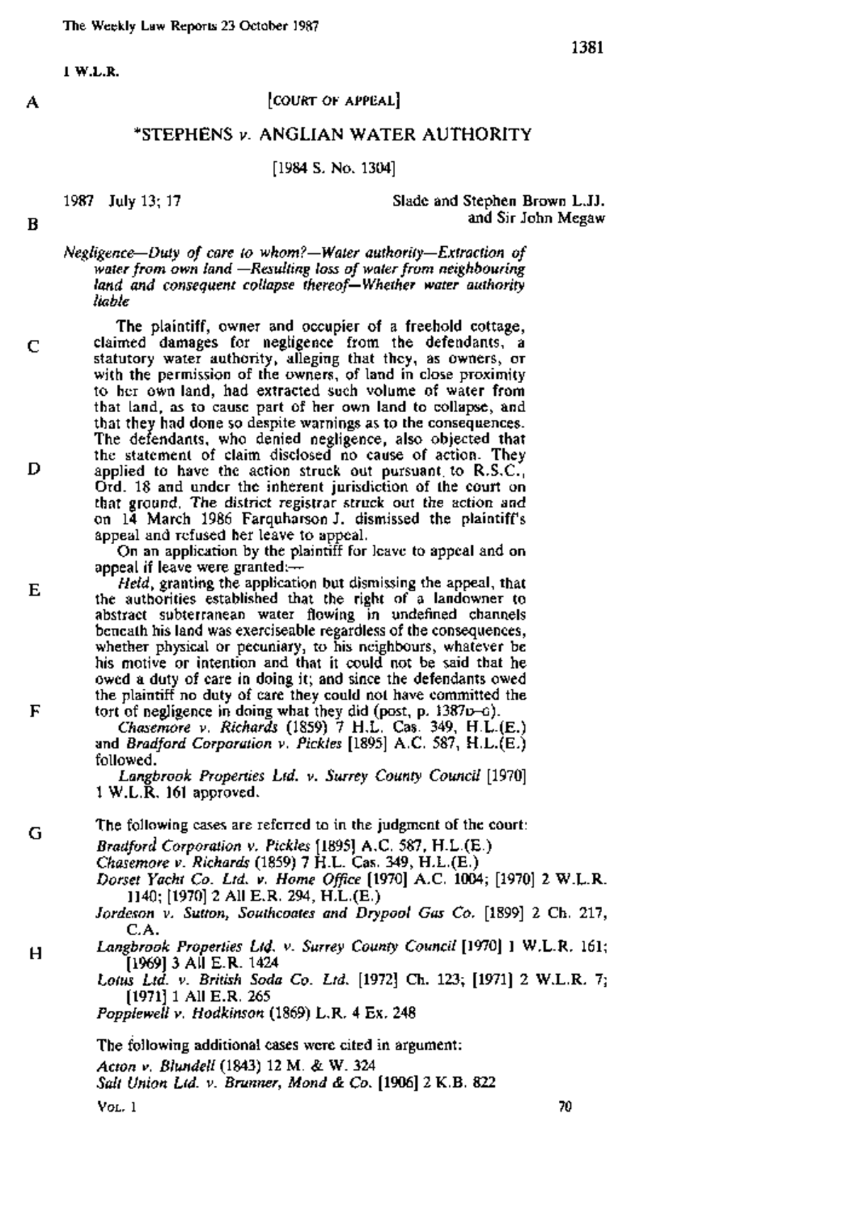 Casenote - Stephens - 1381 1 W.L. A [COURT OF APPEAL] ♦STEPHENS v ...