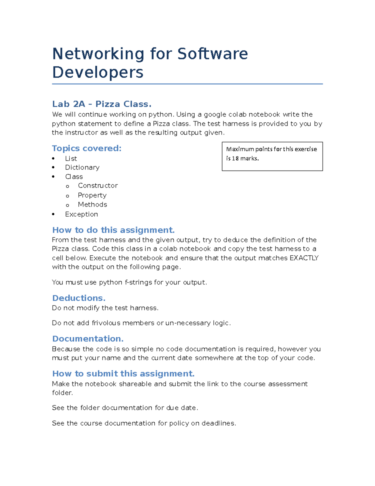 Lab 2 - Instructions - review - Networking for Software Developers Lab 2A – Pizza Class. We will ...