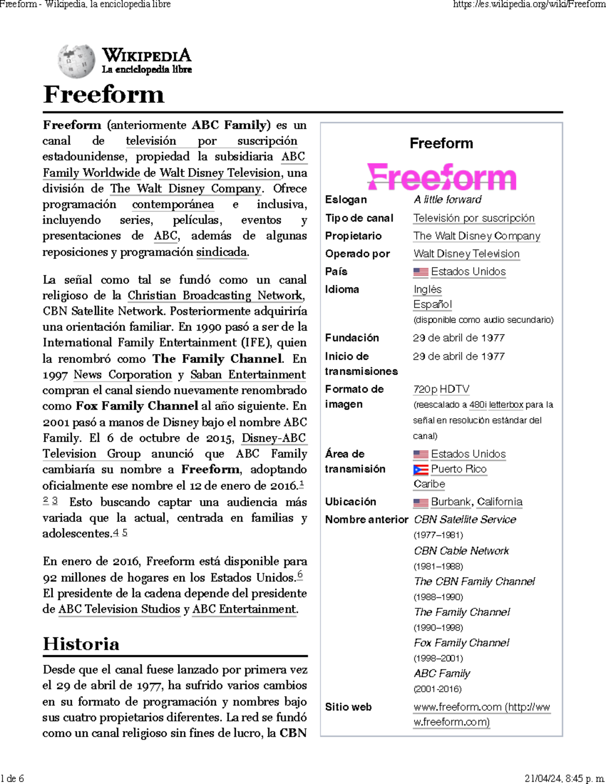 Freeform - Wikipedia, la enciclopedia libre - Freeform Eslogan A little ...