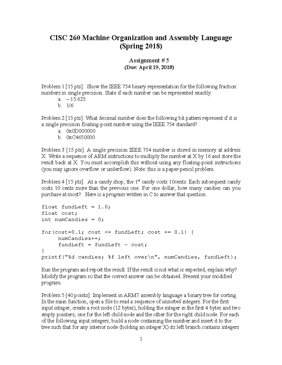 Cis260s18 hw5 - Homework assignment 5 - CISC 260 Machine Organization and Assembly Language ...