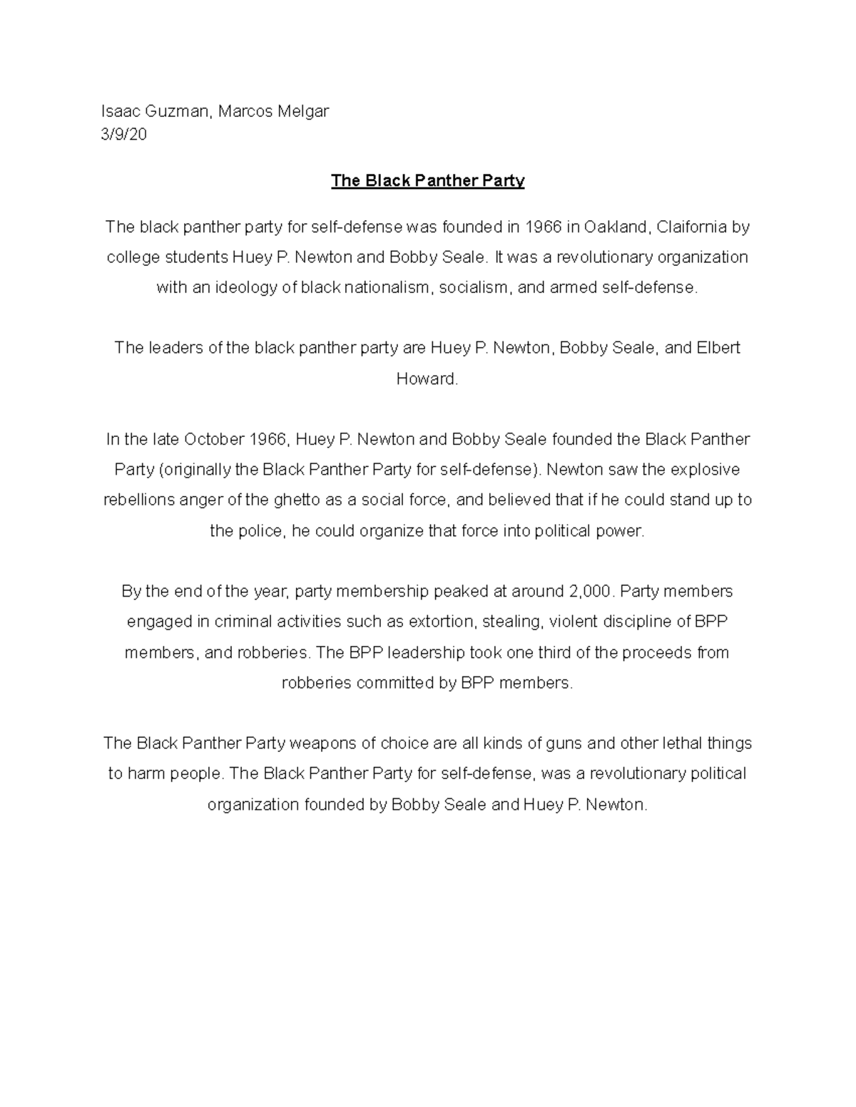 Black panther party - Prof g - Isaac Guzman, Marcos Melgar 3/9/ The ...