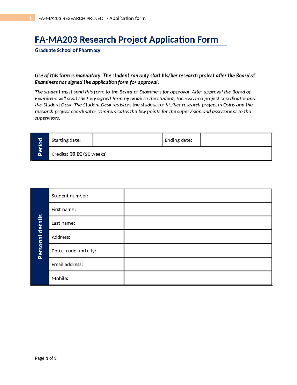 FA-MA203 Application form sep2021 - 1 FA-MA203 RESEARCH PROJECT ...