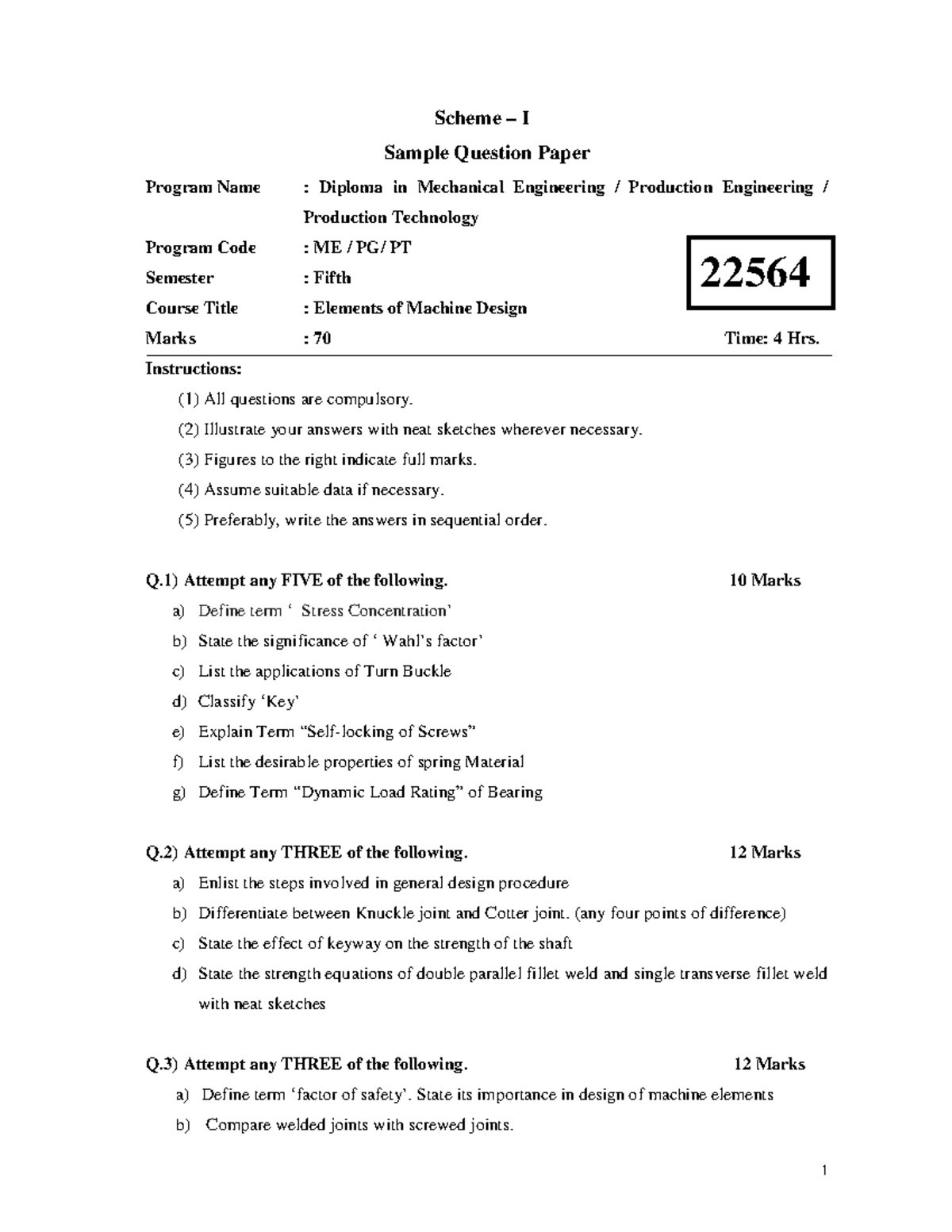22564 - Elements of Machine Design-sample-question-paper[Msbte-study ...