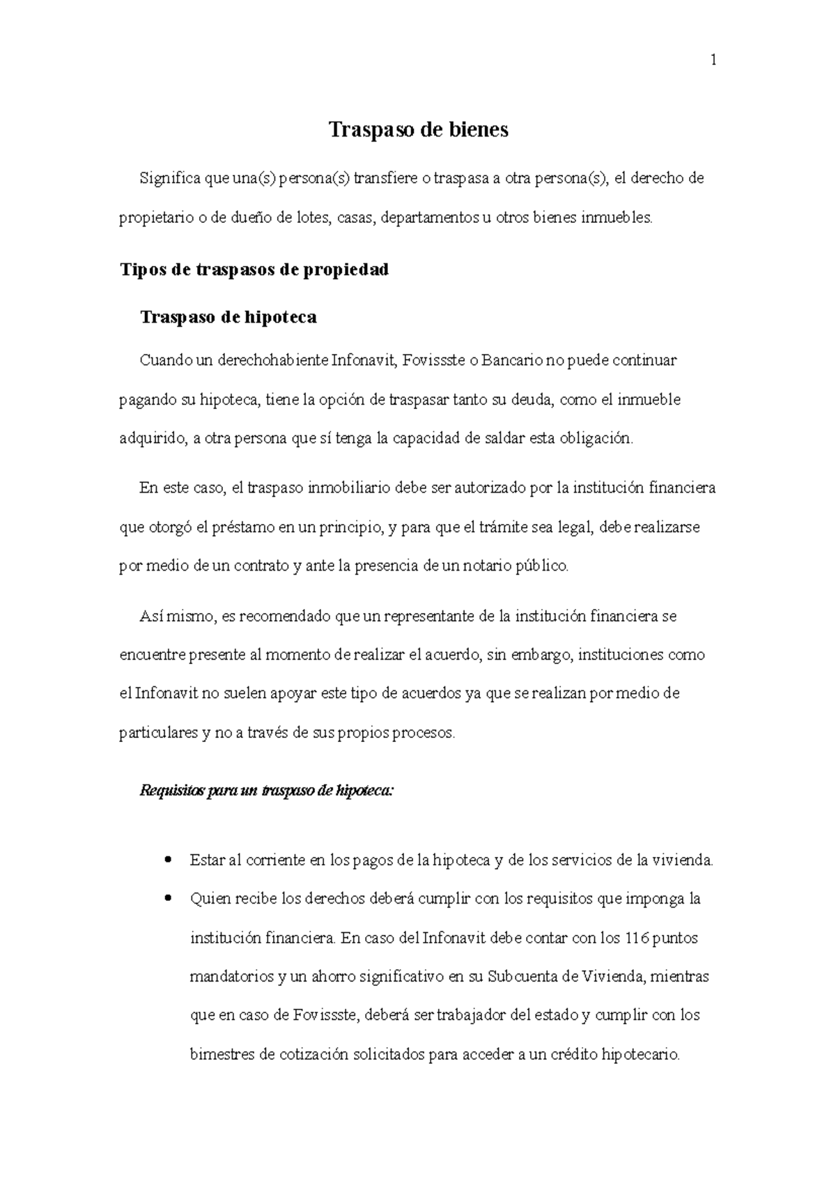 Traspaso de bienes - Traspaso de bienes Significa que una(s) persona(s ...
