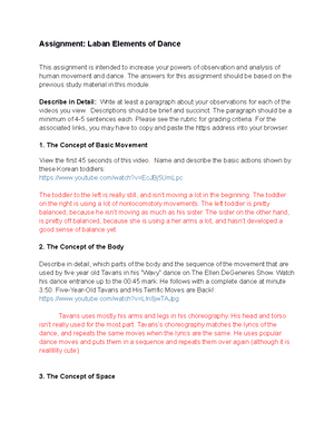 Module 2 Assignment DANC 101 - Assignment: Laban Elements of Dance This ...