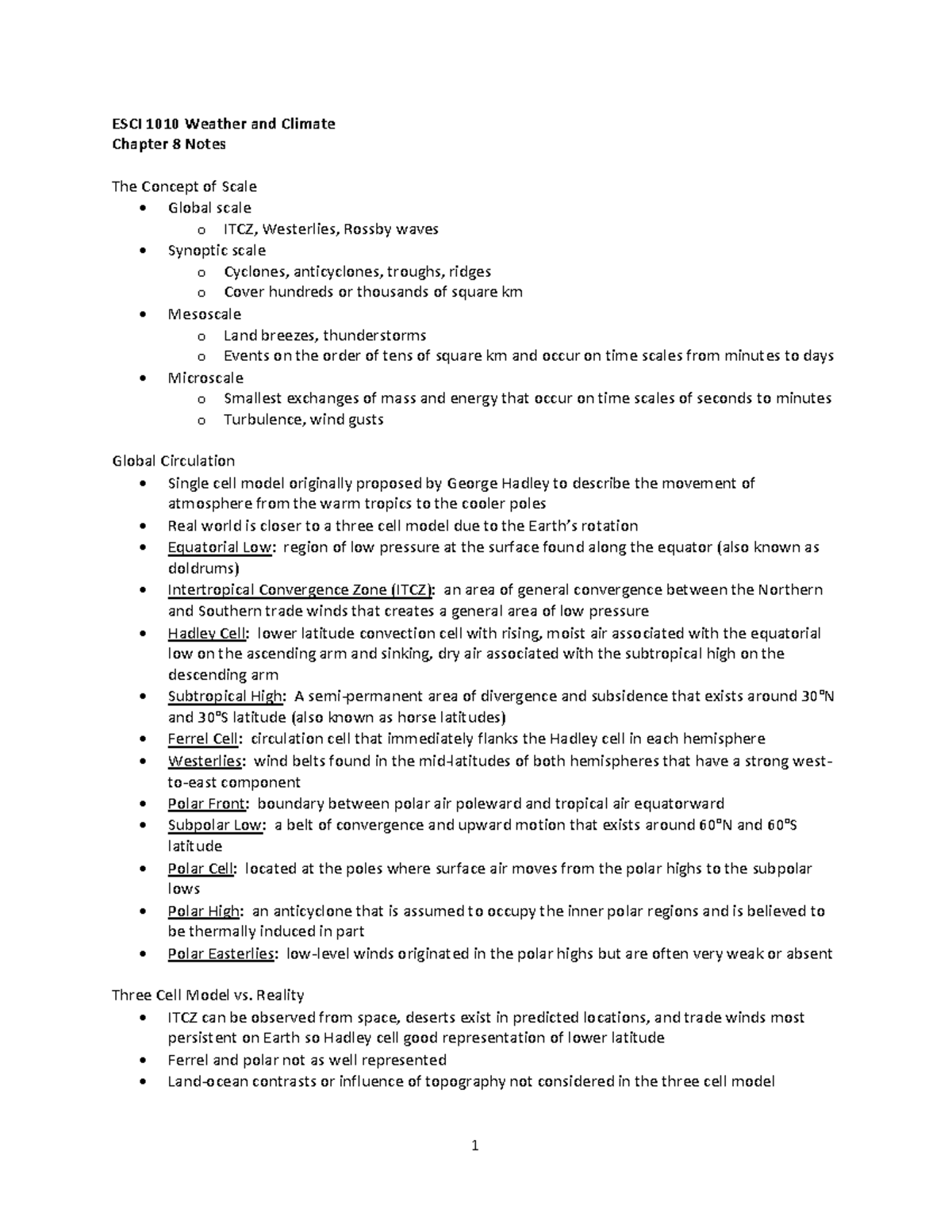 Chapter 8 - notes - 1 ESCI 1010 Weather and Climate Chapter 8 Notes The ...