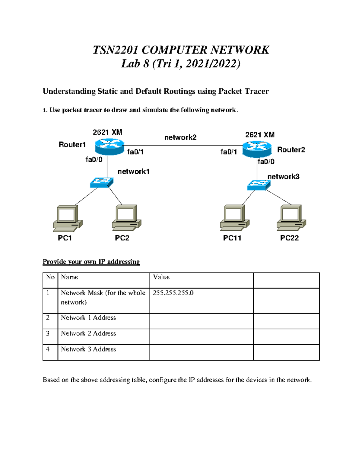 385693 TSN2201-Lab8-Packet Tracker-21 - Computer Networks - MMU - Studocu