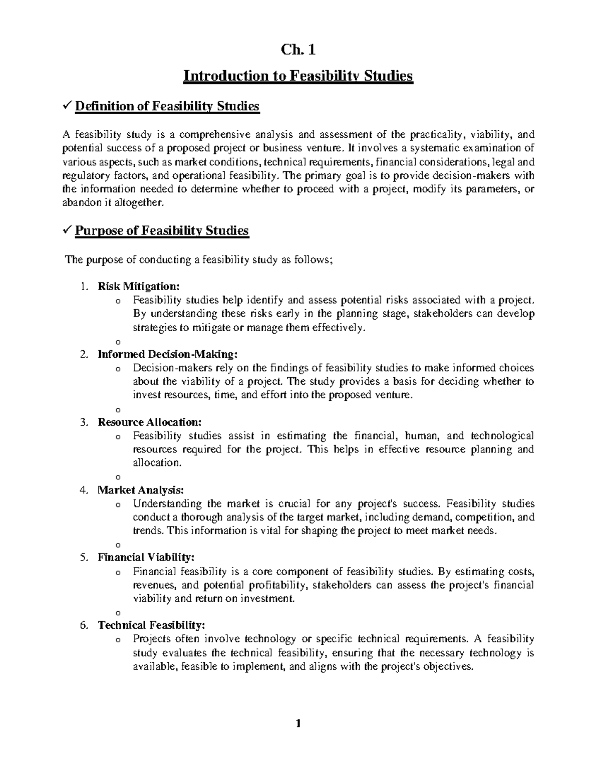 Ch 1 - Financial management - Ch. 1 Introduction to Feasibility Studies ...