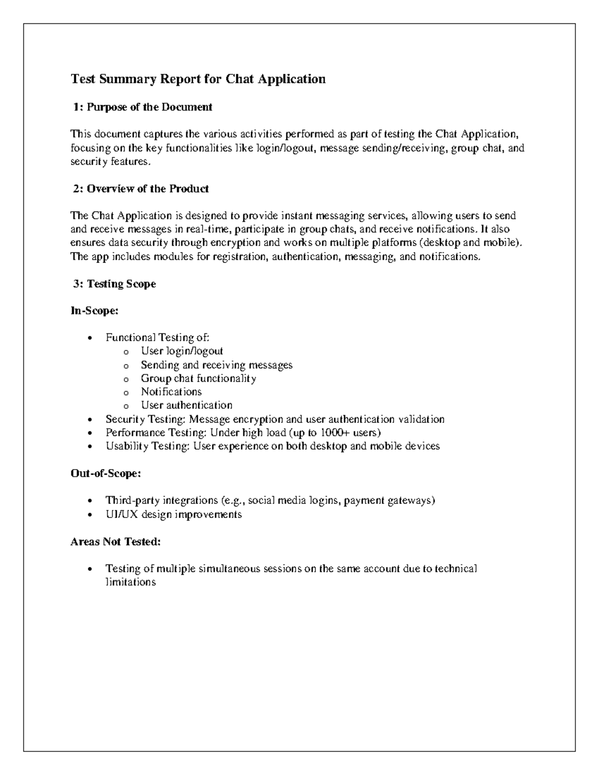P8 TSR - it includes information. - Test Summary Report for Chat ...