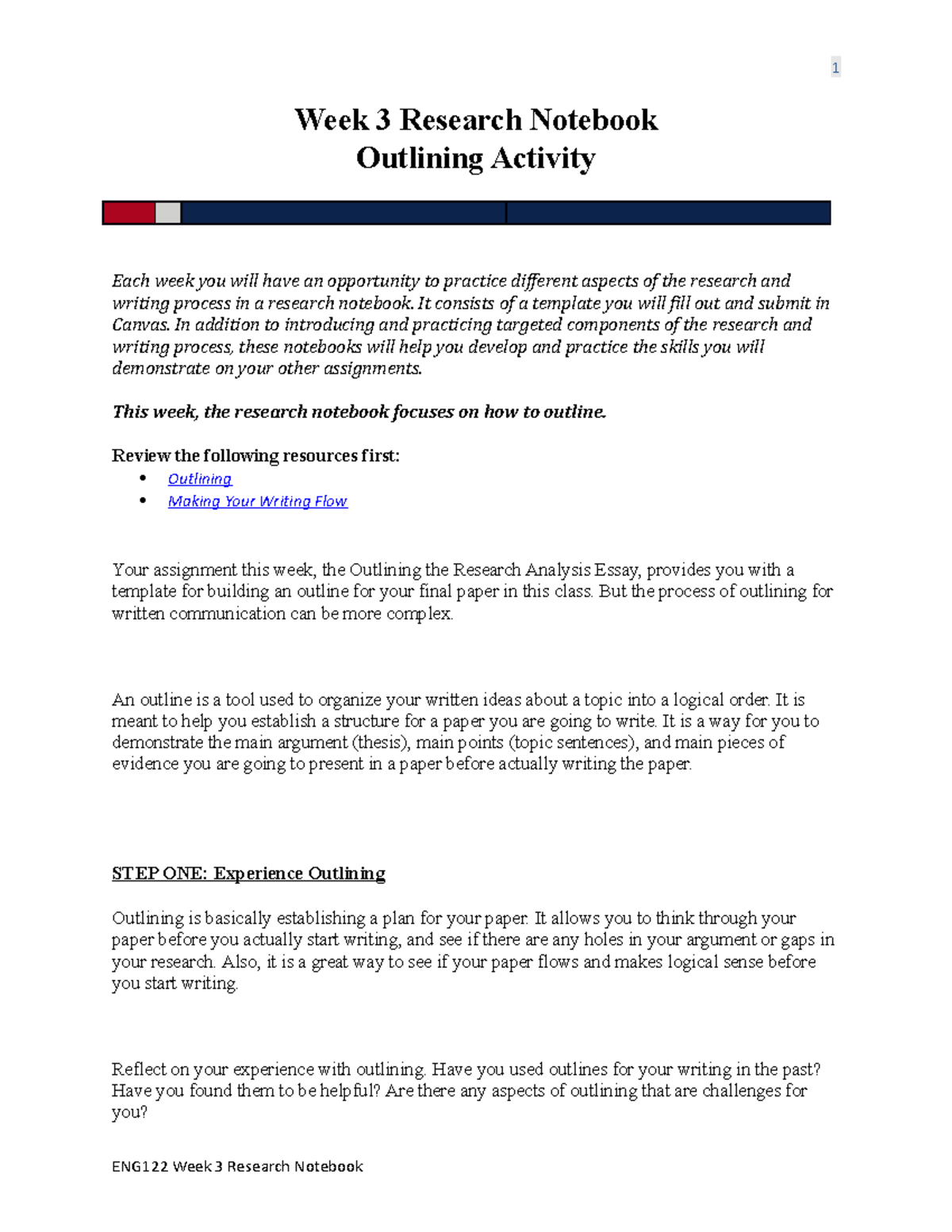 Wk - In the Week 3 Research Notebook you will Reflect on the form and ...