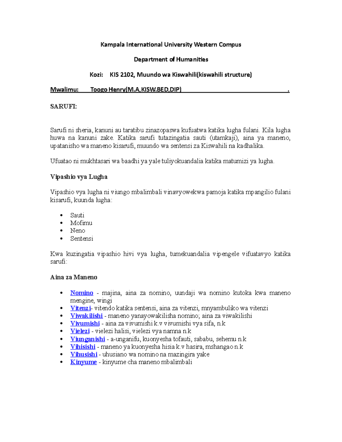 Muundo wa Kiswahili - Kampala International University Western Compus ...