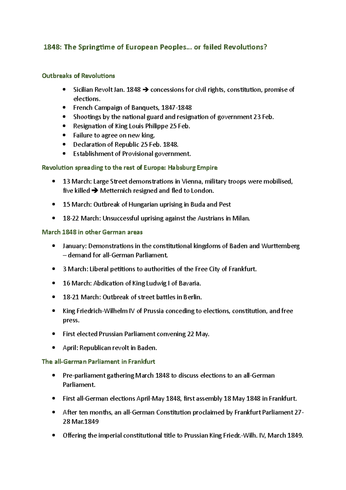 1848 Failed Revolutions - 1848: The Springtime of European Peoples ...