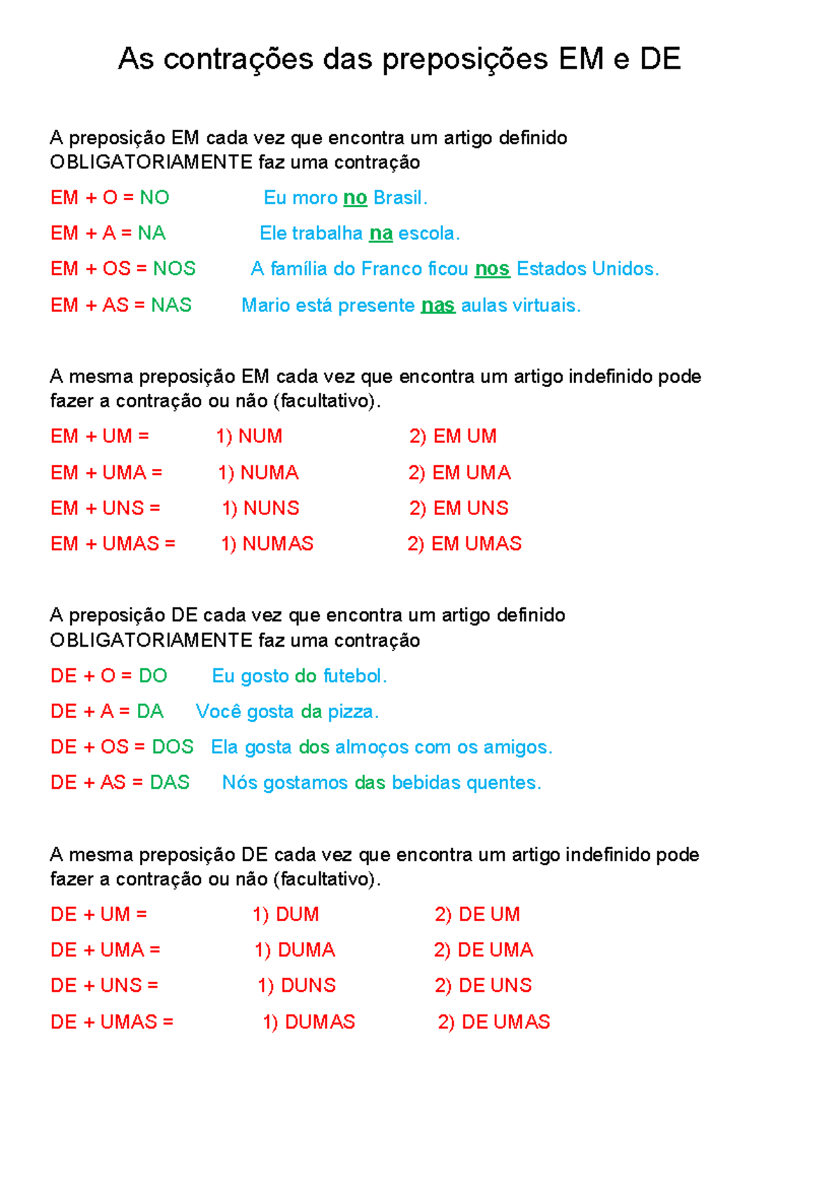 As contrações das preposições EM e DE - As contrações das preposições ...