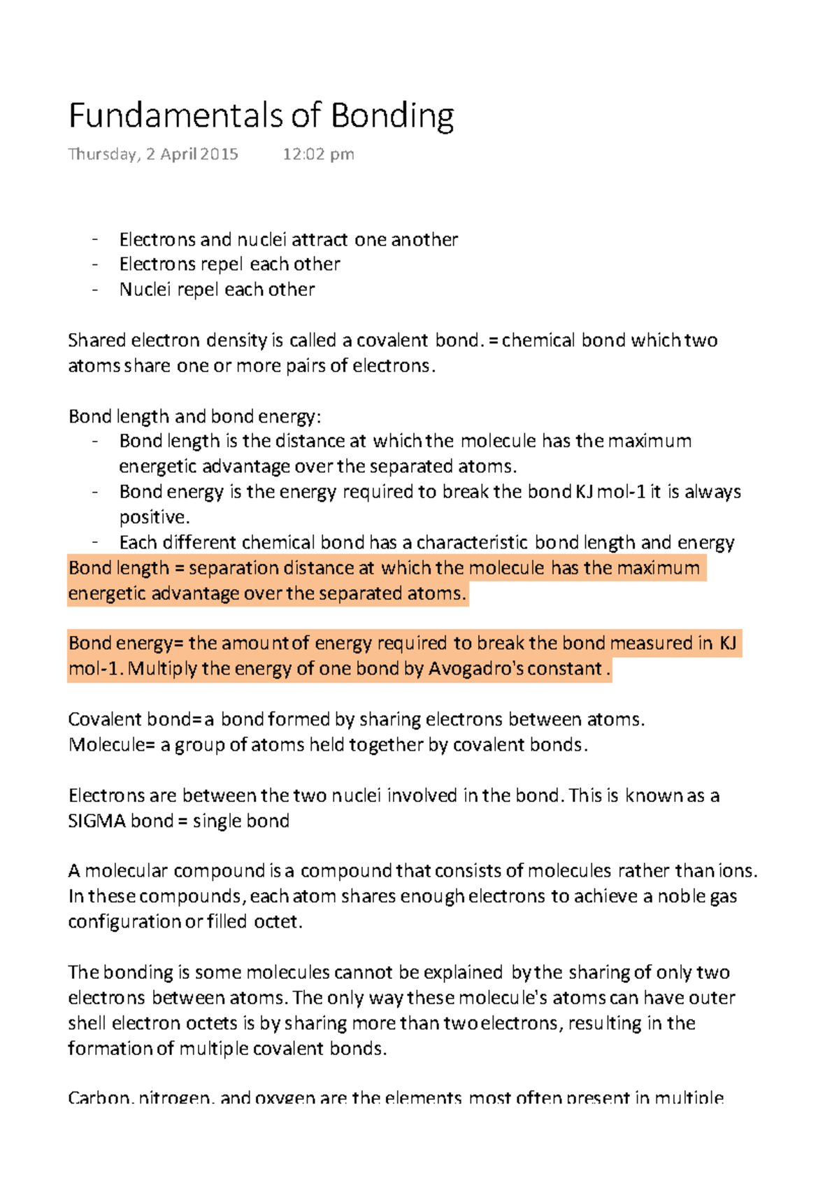 Lecture Notes, Lecture 2, Fundamental of Bonding - Fundamentals of ...