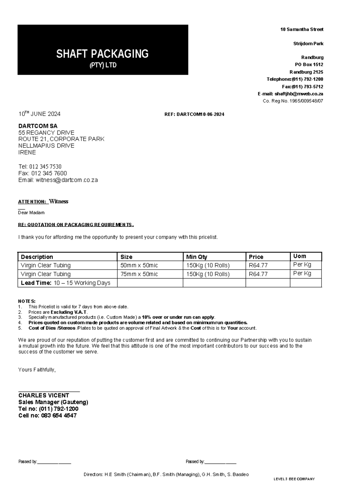 Quote 1 - Shaft Packaging - Clear Plastic tubing - SHAFT PACKAGING 10 ...