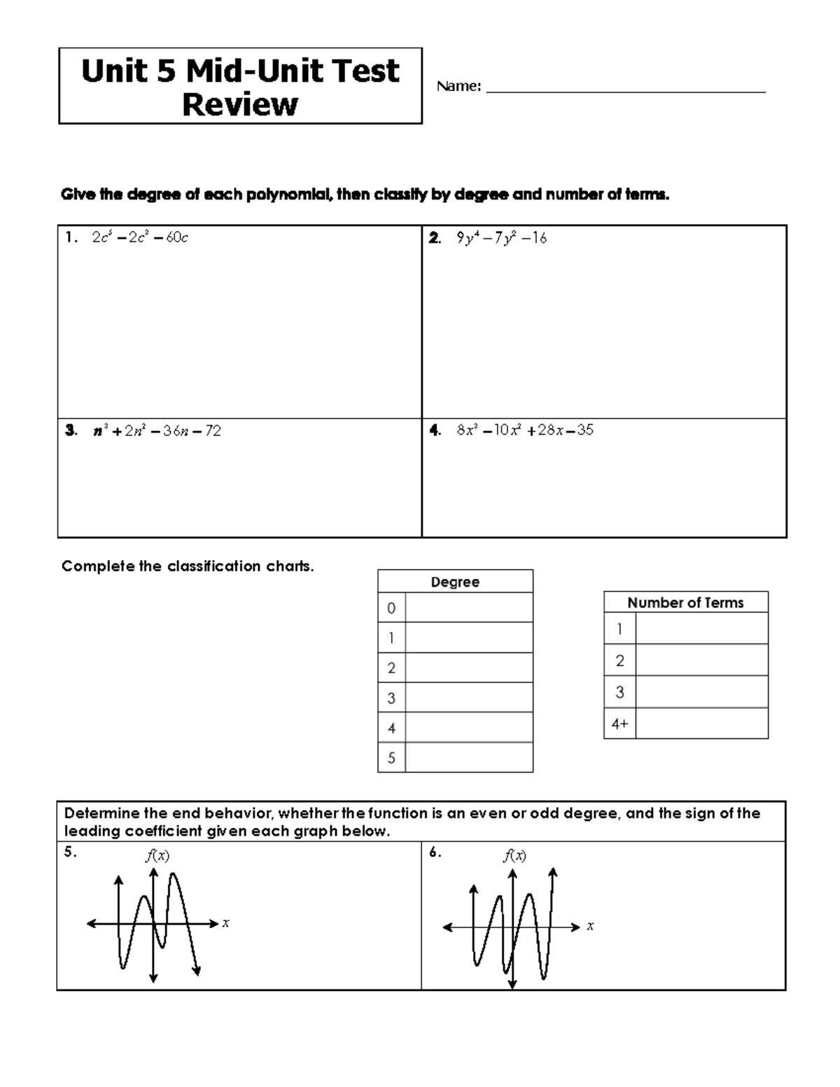 Unit 5 Mid-Unit Review - Instructor given notes/ assignments. - Name ...